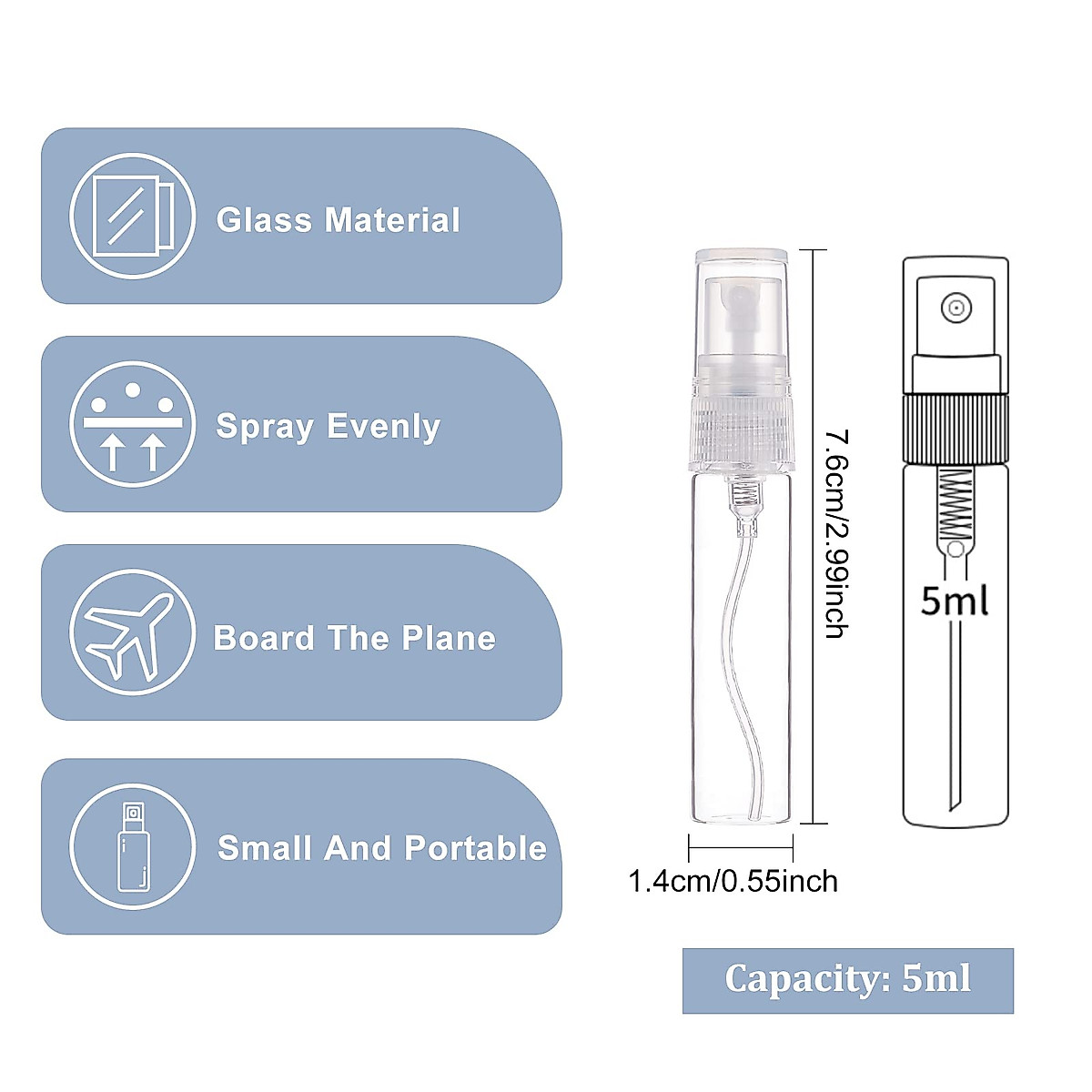 BENECREAT 25 Pack 10ml Small Glass Perfume Bottle Clear Fine Mist Spray Bottles for Essential Oils, Perfume and Cleaning Liquid