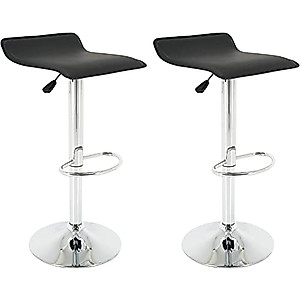FurnitureR Set of 2 Bar Stools Chair with PU Leather and Chrome Base, Gaslift, for Pub Counter Kitchen Dining Room,Black