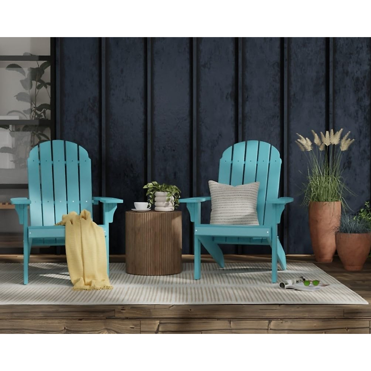 PolyTEAK Adirondack Chair, Premium Weather Resistant Poly Lumber, Outdoor Patio Furniture, Up to 300 lbs, Plastic Adirondack Chairs for Porch, Deck, & Pool Side (Traditional, Blue)