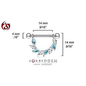 Forbidden Body Jewelry Pair of Surgical Steel 9/16 Inch Sexy CZ Vine D-Ring Dangle Nipple Barbells, Clear/Aqua