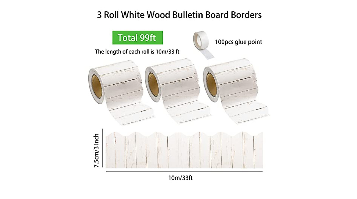 Rustic White Wood Bulletin Board Border - 99ft Scalloped Trim