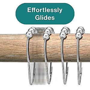 LiBa Shower Curtain Rings Hooks Rustproof Stainless Steel Nickel Chrome Plating for Bathroom Shower Curtain Rods- Set of 12