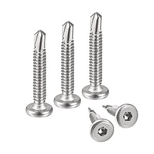 uxcell Hex Socket Self Tapping Screws, #10 x 1-1/4" 410 Stainless Steel Sheet Metal Flat Head Drilling Screw 100pcs, Silver