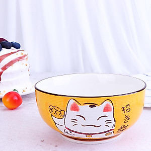 Amosfun 5Pcs Japanese Porcelain Ceramic Rice Bowl Japanese Soup Bowls Dessert Bowl Appetizer Bowl Snack Bowl Maneki Neko Lucky Cat Bowl for Home Kitchen Decoration
