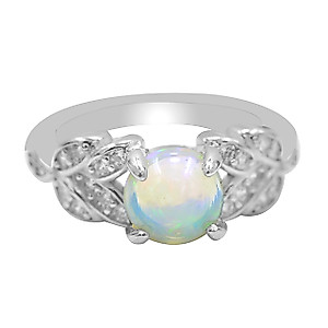 8 MM Natural Rainbow Fire Ethiopian Opal Cabochon Ring 925 Sterling Silver October Birthstone Solitaire Ring Opal Jewelry Birthday Gift For Wife (Sterling Silver, 11.5 US)