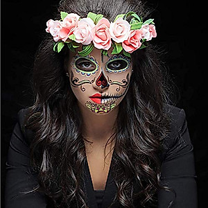 Temporary Face Tattoos, 6 sheets Day of the Dead Decorations Glow in The Dark,Sugar Skull Stickers Halloween Makeup for Men and Women (Face Tattoos)