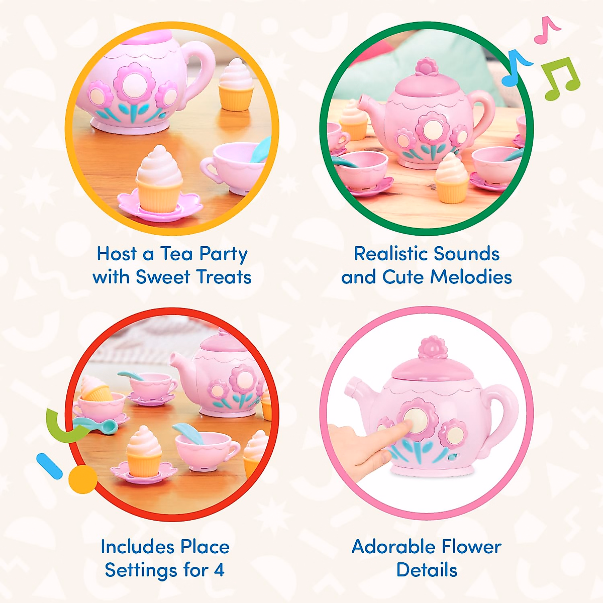 Battat- Play Circle- Singing Teapot – Toy Food – Pretend Play- Kitchen Set – 3 years + (17 Pcs)