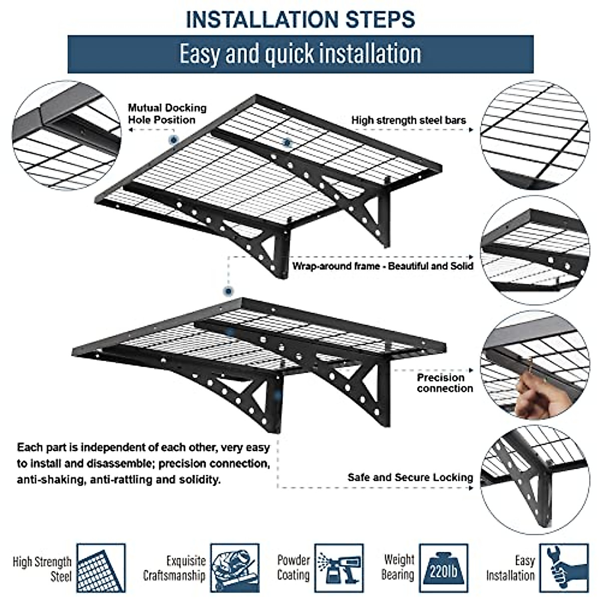 Sanhang 2-Pack 2x3ft Garage Storage Rack, Suitable for Garage, Storage Room Wall-Mounted Storage Shelf, Black
