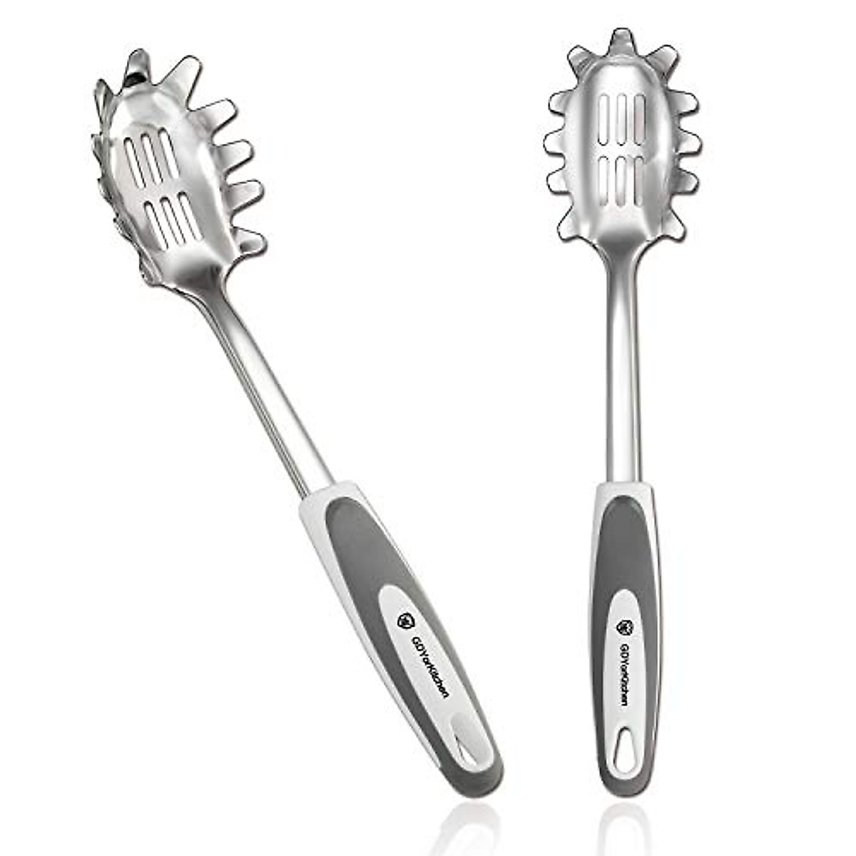 Premium Spaghetti Spoon Server Set - Stainless Steel Slotted Pasta Spoon and Fork with Comfortable Grip Design - Ideal for Serving and Straining Spaghetti, Noodles, and More - Set of 2 With Bonus Gift