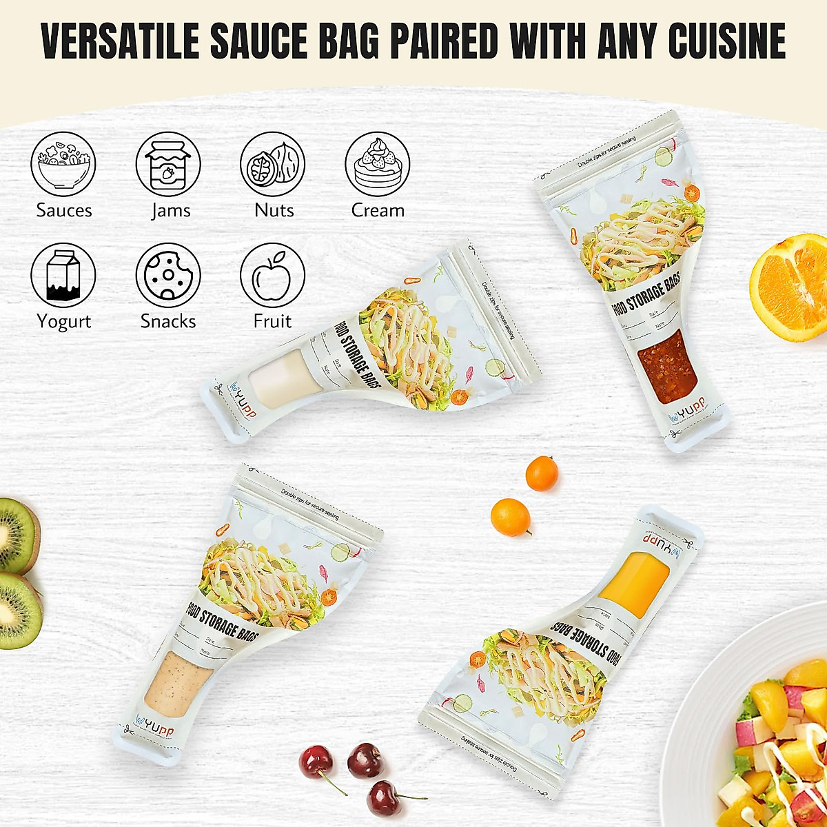 48 Pack Salad Dressing Container to Go, 3.5oz Small Disposable Food Storage Bag, Yogurt Applesauce Pouch, Snack Sauce Condiment Container, Nut Fruit Puree Storage Zipper Pouch for Lunch Boxes Picnics