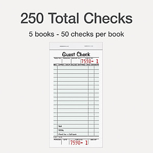 Adams Guest Check Pads, Single Part, Perforated, White, 3-2/5" x 6-3/4 ", 50 Sheets/Pad, 5 Pads/Pack (525SWMT)