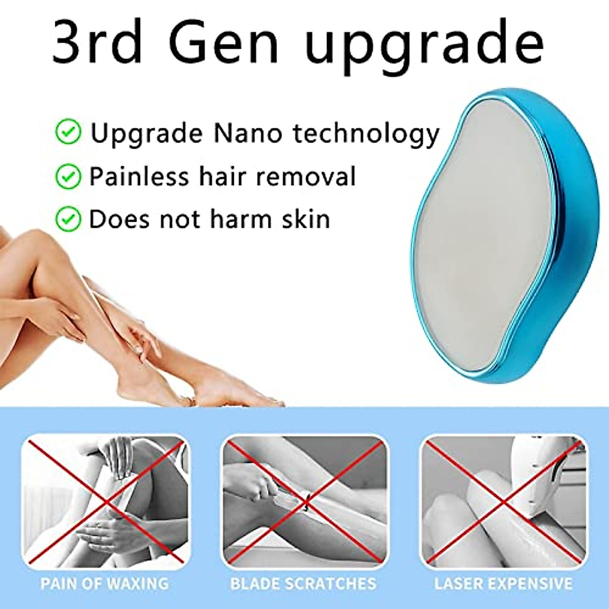 Bleam Crystal Hair Eraser, ANTAND Hair Removal Device 3rd Gen 2023 Magic Painless Exfoliation Hair Remover Tool for Women Men Leg Arm Back, Eco-Friendly Reusable Hair Eraser for Soft Smooth Skin