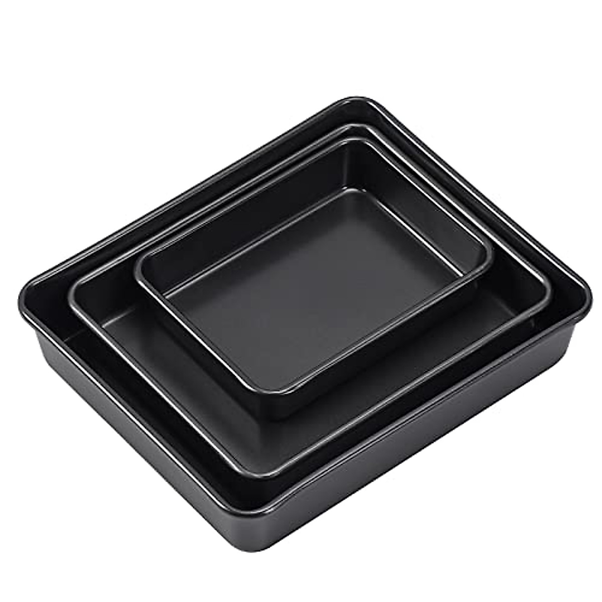 CAMOFOXIN Nonstick Roasting Pan, Deep Baking Pan Set, Large Cake Pan Sets for Oven, 3-Piece Brownie Pan （Black）