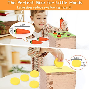 nanayo 4-for-1 Play Kit Includes Object Permanence Box, Montessori Coin Carrot Harvest Game, Matchstick Color Drop Game – Toys for Babies 6-12 Months, 1 Year, 2 Year and 3