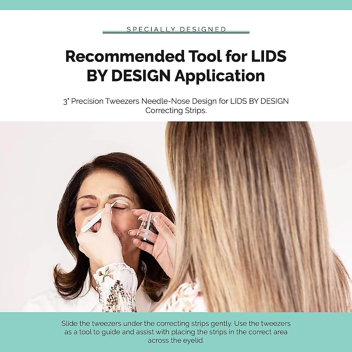 Contours Rx Precision Tweezers - Stainless Steel Needle Nose Tweezers for Eyebrows, Facial Hair & Lash Extensions - Precise Placement of Lids by Design Correcting Strips (3 inch)