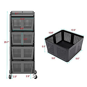 Moxeay Rotating Storage Rack Multi-Layer Kitchen Storage Shelf Square Removable Metal Basket Stackable Fruit Vegetable Storage Bins Household Shelf for Kitchen Bathroom