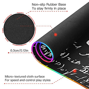 Large RGB Gaming Mouse Pad Blackboard Inscribed Scientific Formulas Calculations Physics Glowing Extended Mousepad 31.5x11.8in, Soft Anti-Slip Rubber Base Luminous Mouse Mat for Pc Laptop, Gaming, of