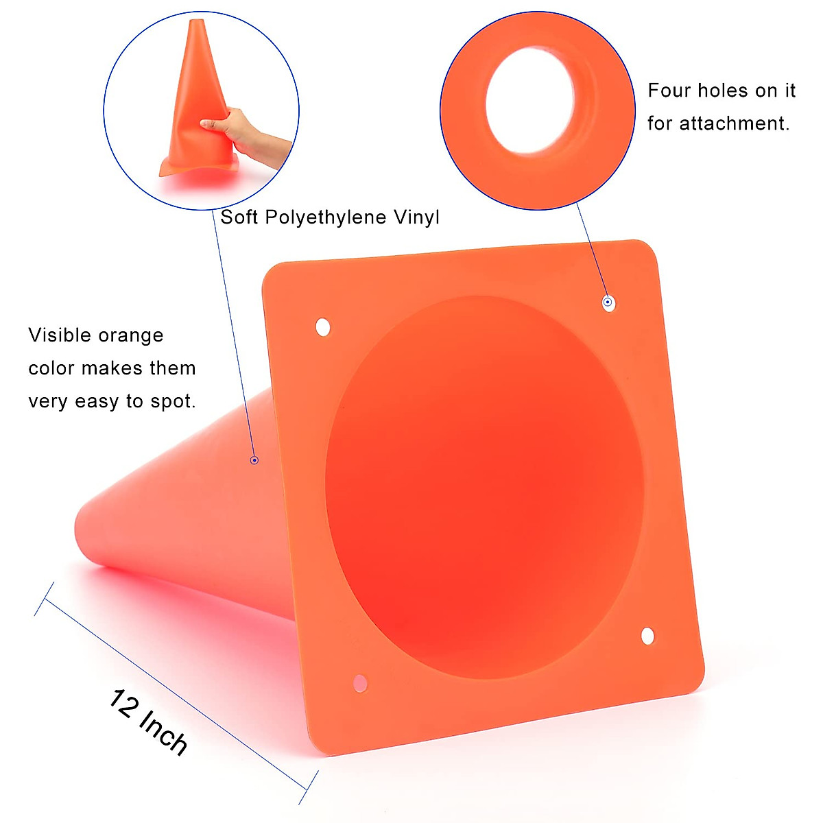 12 Inch Orange Traffic Training Cones, Plastic Safety Parking Cones, Agility Field Marker Cones for Soccer Basketball Football Drills Training, Outdoor Sport Activity & Festive Events - 12 Pack