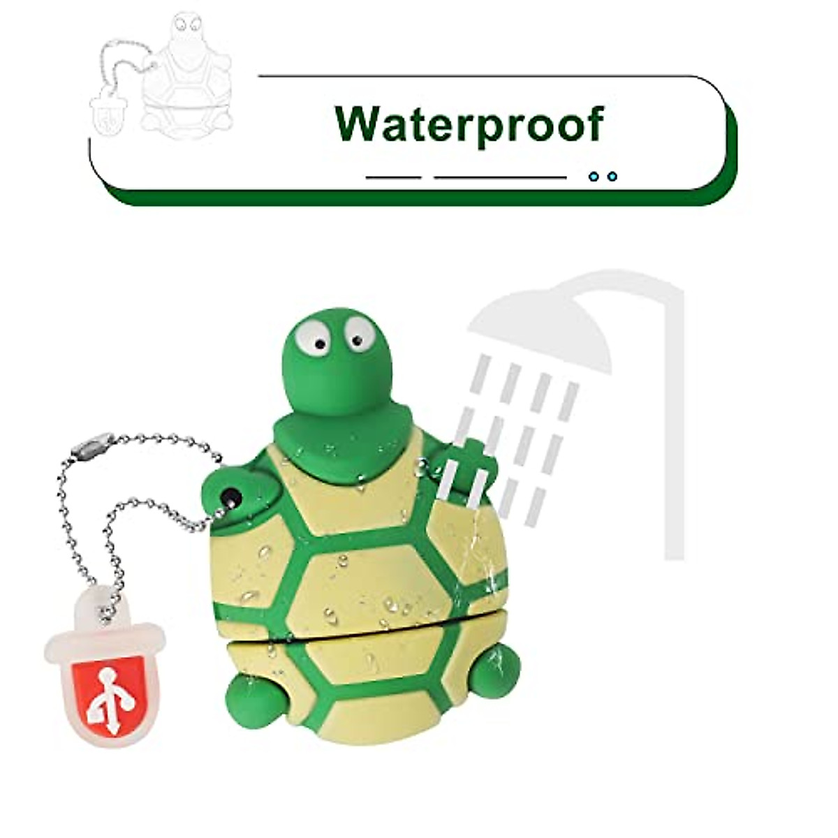 64GB USB Flash Drive Cute Turtle-Shaped, BorlterClamp Funny Memory Stick Cute USB 2.0 Drive Novelty Thumb Drive for External Data Storage, Green