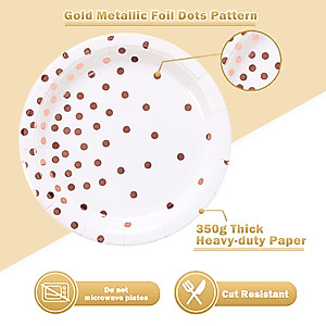 CENLBJ White and Rose Gold Paper Plates and Napkins-100 PCS-50 x 7''Dessert Plates & 50 x 6.5''Napkins,Gold Dots Paper Plates Party Supplies,for Birthday,Anniversary,All Occasions