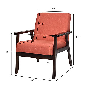 Giantex Set of 2 Mid-Century Modern Accent Chair, Retro Fabric Armchair, Solid Hardwood Made, Upholstered Linen Lounge Arm Chair for Living Room (Orange)