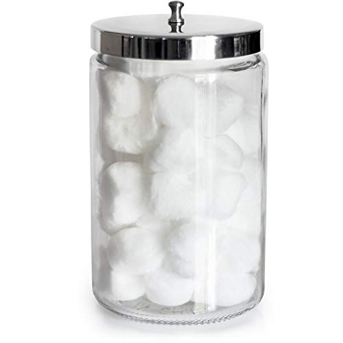 MABIS Decorative Storage Apothecary Clear Glass Jar for Kitchen, Bathroom or Laundry Organization, Medical Sundry Jar with Metal Lid, 4.1 x 3.9 x 7 inches