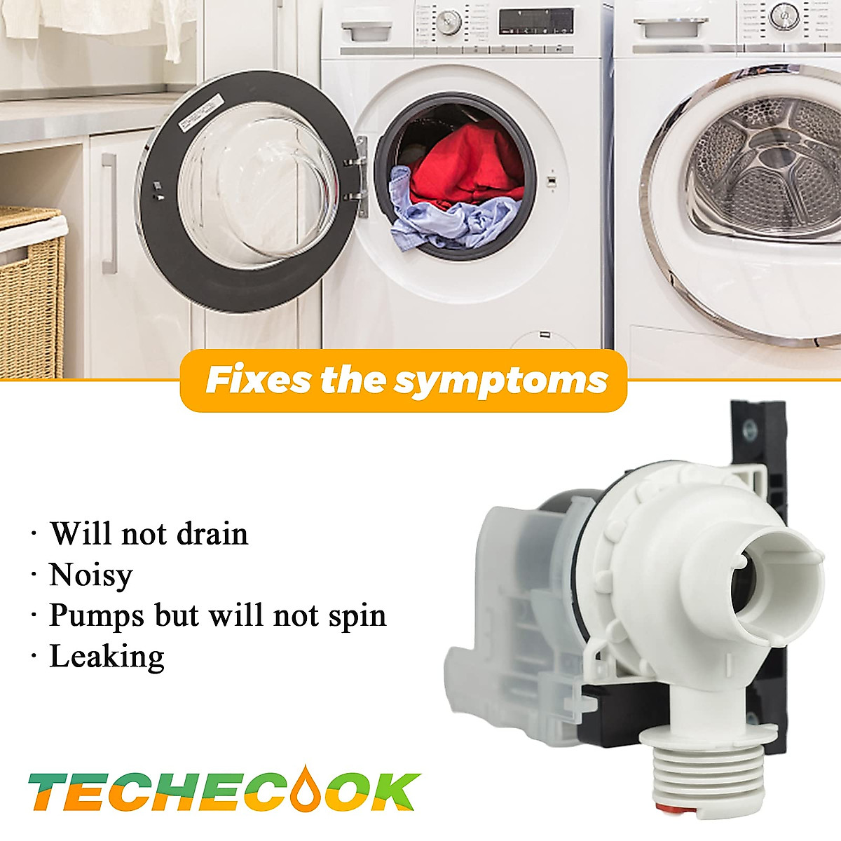 137221600 134051200 Washer Drain Pump by Techecook (365-DAYS WARRANTY) - Replacement for Kenmore Frigidaire Washing Machine - Replacement Part 137108100, 137151800, AP5684706, 134740500, PS7783938