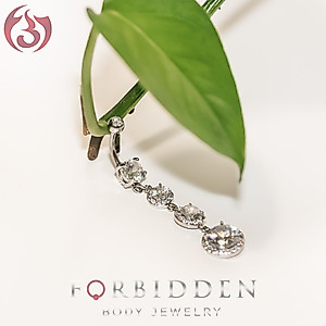 Forbidden Body Jewelry Sexy Dangle Triple CZ Crystal Drop Ultra Glam Bling Belly Button Ring