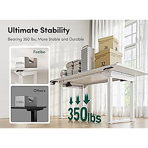 FEZIBO Standing Desk 4 Legs with Dual Motors, 63x29 Electric Standing Desk Adjustable Height with Strong stability, Stand up Desk with Whole-Piece Tabletop, White（2 Packeges）