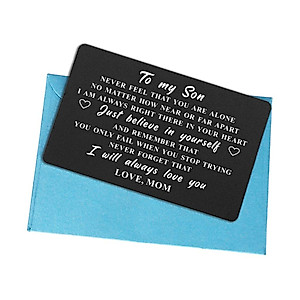 DEGASKEN To My Son Gifts Wallet Card from Mom, I Love You College Graduation Gifts for Son, Christmas Valentines Father's Day Presents