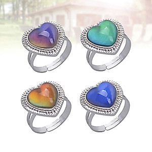Amosfun 4PCS mood rings for ring girls kids boys bulk women- Heart Shape Adjustable Creative Fashion Mood Rings Finger Rings Color Change Rings