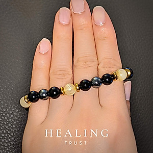 Citrine Crystal Hematite Feng Shui Black Obsidian Wealth Bracelet. Citrine Crystal Beaded Bracelets for Women and Men. 100% Wealth Generator and Lucky Money Attraction, Prosperity, Goals