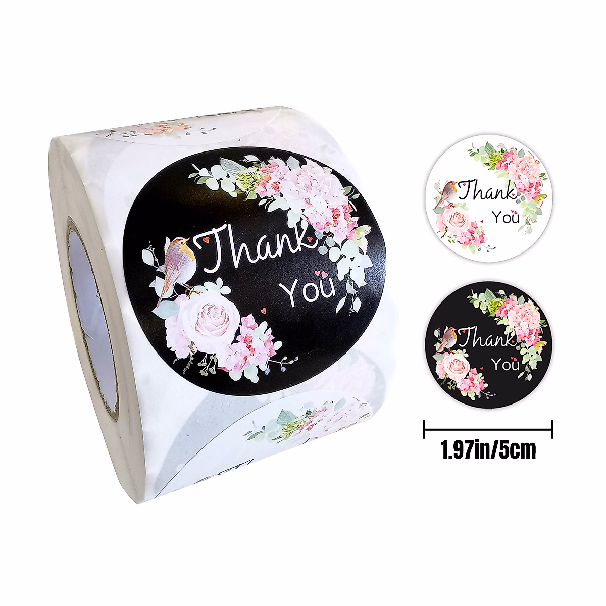 FUNWALTILES Thank You 2 Designs 500pcs Floral Wedding Gift Decoration Mail Seals Roll Labels Sticker Round 2"