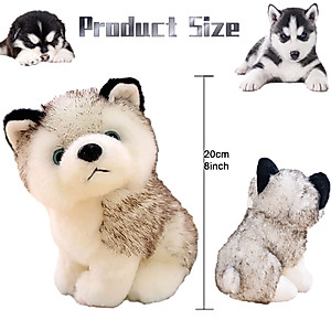 Enhopty 8" Husky Dogs Plush Husky Wolf Stuffed Animal Toys Puppy Doll Simulation Dog Ornaments Soft Cuddle Adorable Gifts for Girls Boys Toddlers on Birthday Children's Day