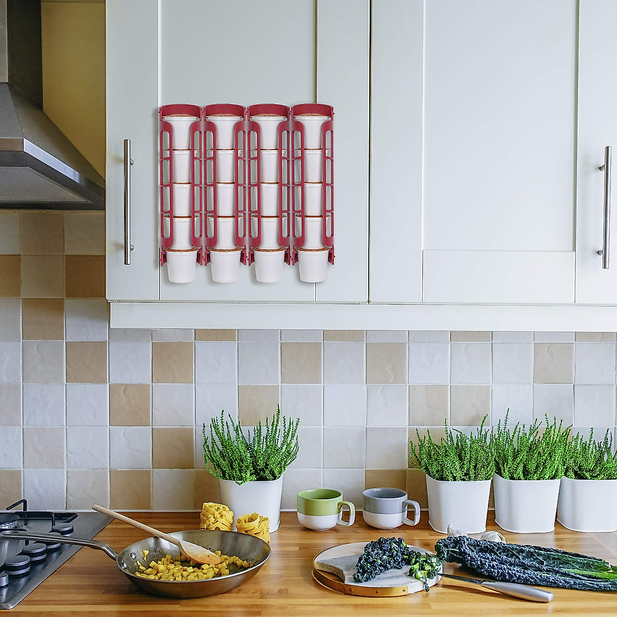 STORAGENIE Coffee Pod Holder for Kerig Kcup, Side Mount K Cup Storage, Coffee Pod Organizer, Perfect for Small Counters (2 Pack| For 10 K Cups,Red)