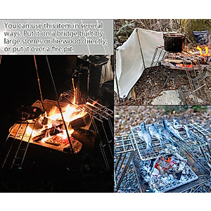 CAMPINGMOON 304 Stainless Steel over fire camp grill 17.56x5.12-inch with Removable Stand Legs and Carrying Bag MTG-TLA