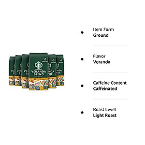 Starbucks Ground Coffeeâ€”Starbucks Blonde Roast Coffeeâ€”Veranda Blendâ€”100% Arabicaâ€”6 bags (12 oz each)