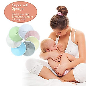 Jakuva 16 Pack Organic Bamboo Nursing Nipple Pads with Laundry Bag, Reusable Nursing Bra Pads, Ultra Soft, Leak-Proof, Washable Nipplecovers for Breast Feeding (Medium, 3.9")