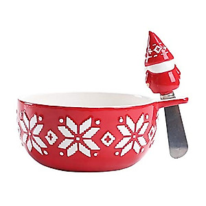 Bico Red Christmas Gnome Dip Bowl with Spreader, Handpainted Ceramic, Dishwasher Safe