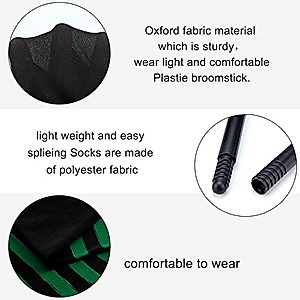 Halloween Witch Costume Accessories Set Witch Broom Plastic Broomstick Black Witch Hat Striped Tights for Halloween Party (Green)