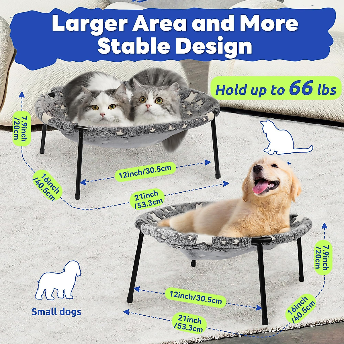 POMESEA Large Cat Hammock Bed for Average Cats, Soft Elevated Pet Hammock for Dogs & Cats, Glow in The Dark Raised Cat Bed for Indoor Cats