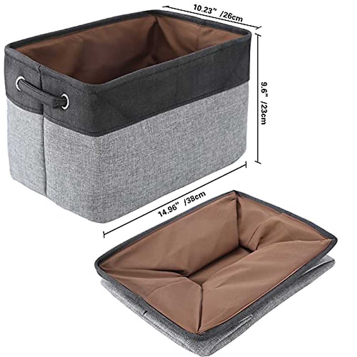 MAQIAO 3 Pack Collapsible Storage Bin Foldable Canvas Fabric Storage Basket Cube Box, Sturdy Organizer with Handles for Home, Office, Nursery, Closet Shelves (Black and Grey)