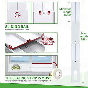 Portable Air Conditioner Window Seal Kit with Coupler for 5-5.1" Exhaust Hose, AC Window Kit with Vent Screen for Sliding Window, Adjustable 17"- 62" Sealing Panels, NOT Applicable for 5.9" Hose