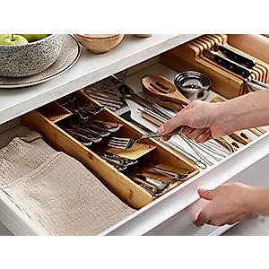 Joseph Joseph 85168 DrawerStore Compact Utensil Organizer For Kitchen Drawer Silverware, Flatware Tray, Small, Bamboo