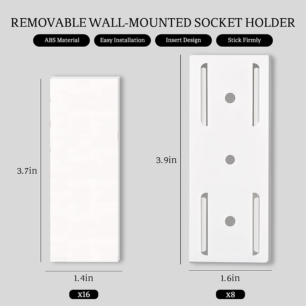 8 Pack Desktop socket fixer, Plug-in Surge Protector Holder, Desktop Mobile Self-Adhesive Punch-Free Socket Holder, for Kitchen Home Office Cable Management (White) (White)