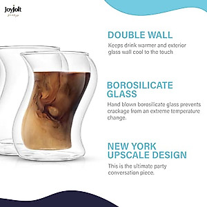 JoyJolt Pivot Double Insulated Cocktail Glasses - Set of 2 Unique 8 oz Double Wall Tumbler - Engaging Optical Effect Double Wall Glass - Suitable for Tea, Cappuccino, Coffee, or Iced Beverages