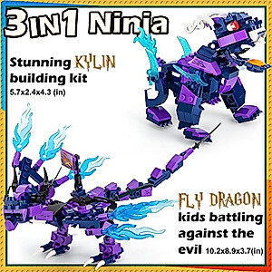 EDUCIRO 3in1 Legendary Dragon Building Toy Set for Kids Ages 6+ (375 Pieces), Featuring Fly Dragon - Kylin and 2 Battle Ninja Knights and a Treasure Chest