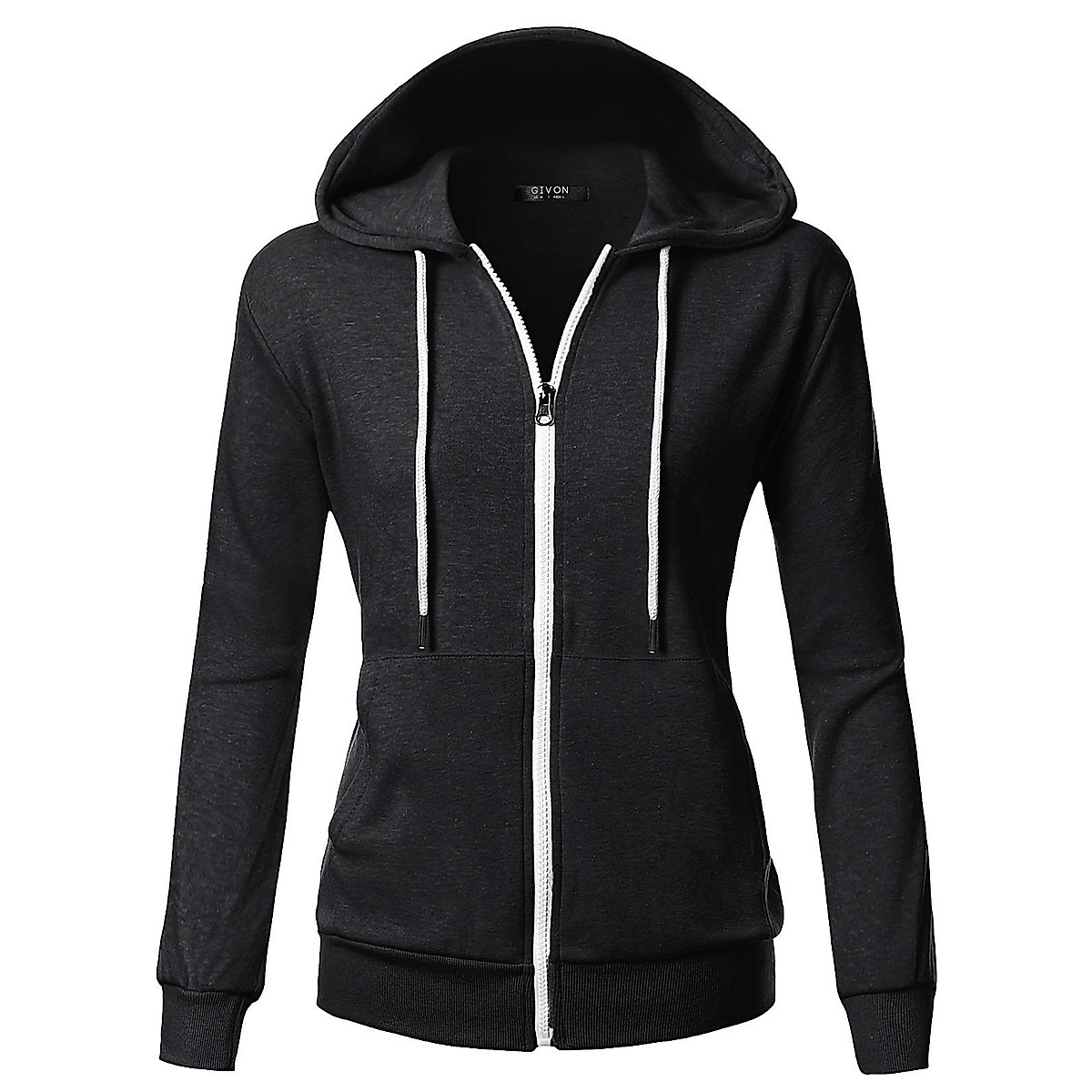 GIVON Basic Lightweight Zip Up Hoodie Long Sleeve Thin Hooded Jacket for Women with Plus Size / DCF200-CHARCOAL-M
