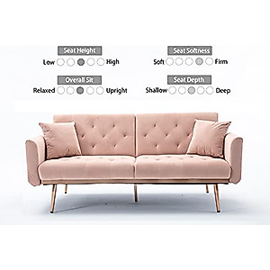 Convertible Sofa Bed Loveseat, Adjustable Couch Bed Folding Loveseat Bed Daybed Guest Bed, Modern Futon Sofa Bed Velvet Sofa,Small Love Seat Sofa for Living Room, (Pink)