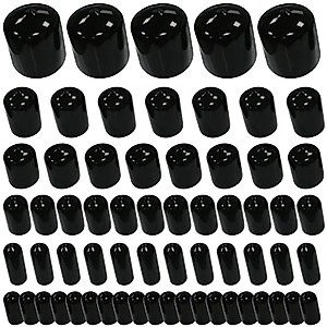 Mardatt 64Pcs 6 Sizes Black Rubber Bolt Screw Thread Protector Cover Vinyl End Caps for Pipe Post Hose Assortment Kit Fit O.D. from 1/4 inch to 1 1/2 inch